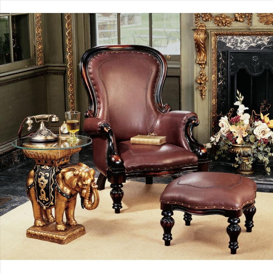 S/ Rococo Faux Leather Chair & Ottoman Design Toscano Victorian Rococo ...
