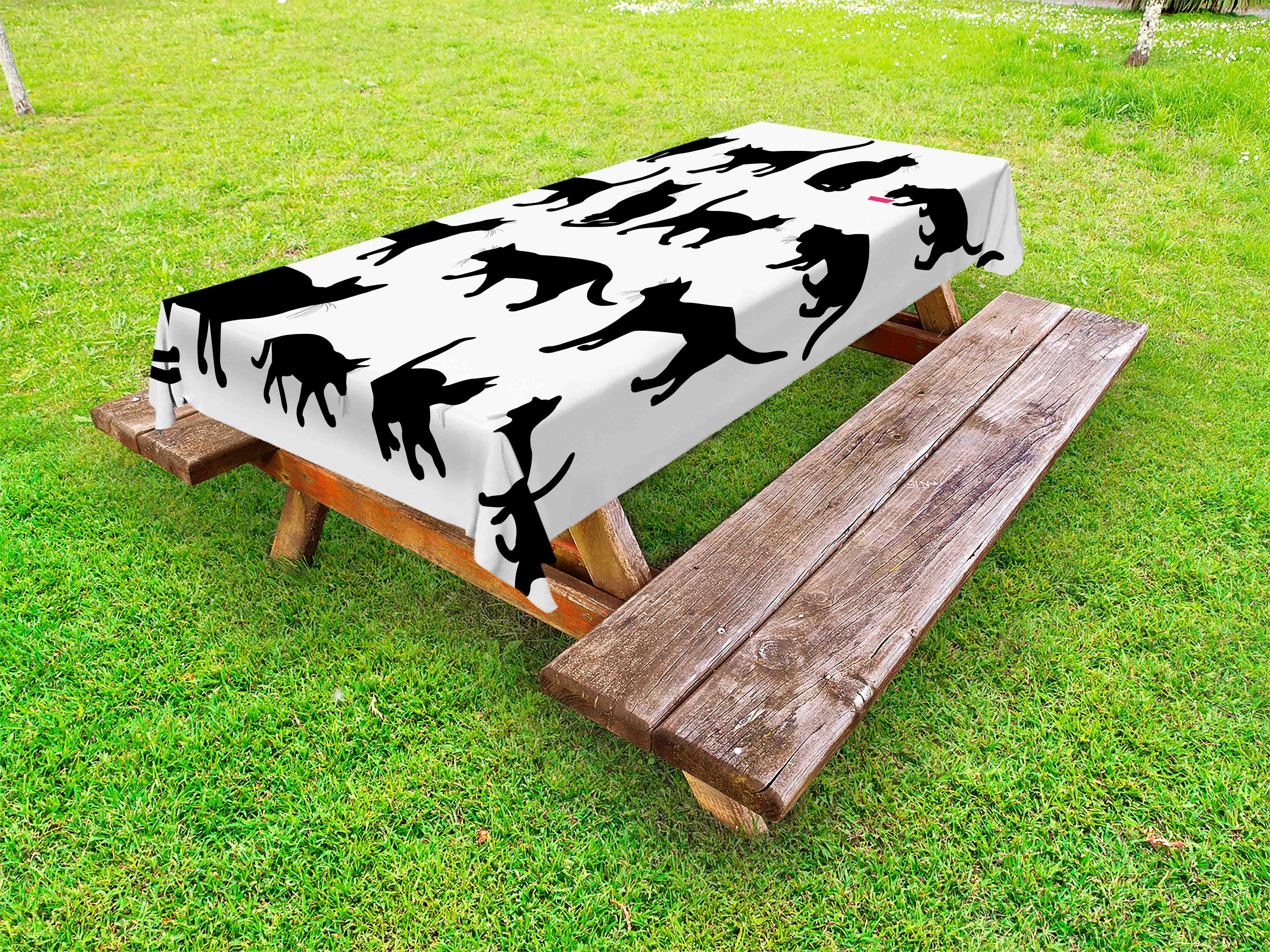 Cat Outdoor Tablecloth, Black Cat Silhouettes in Different Poses ...