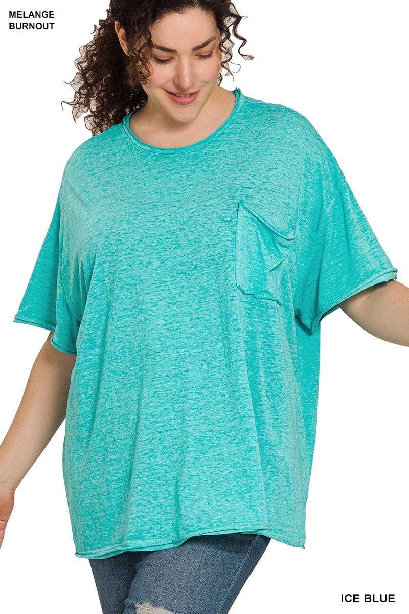 Zenana Plus Size Relaxed Fit Oversized Short Sleeve Round Neck Melange ...