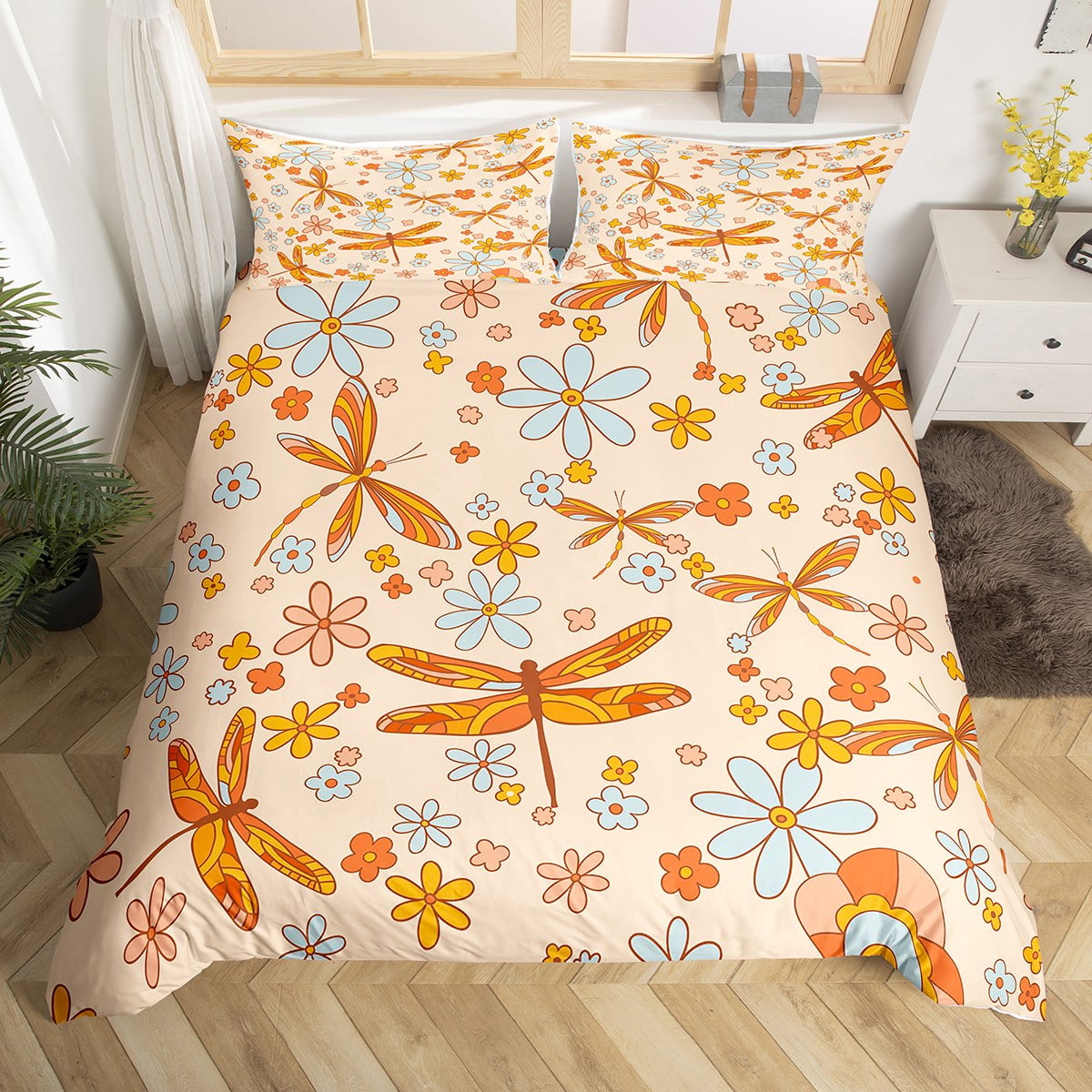 YST Hippie Groovy Dragonfly Comforter Cover Twin Retro 70S 60S Bedding ...