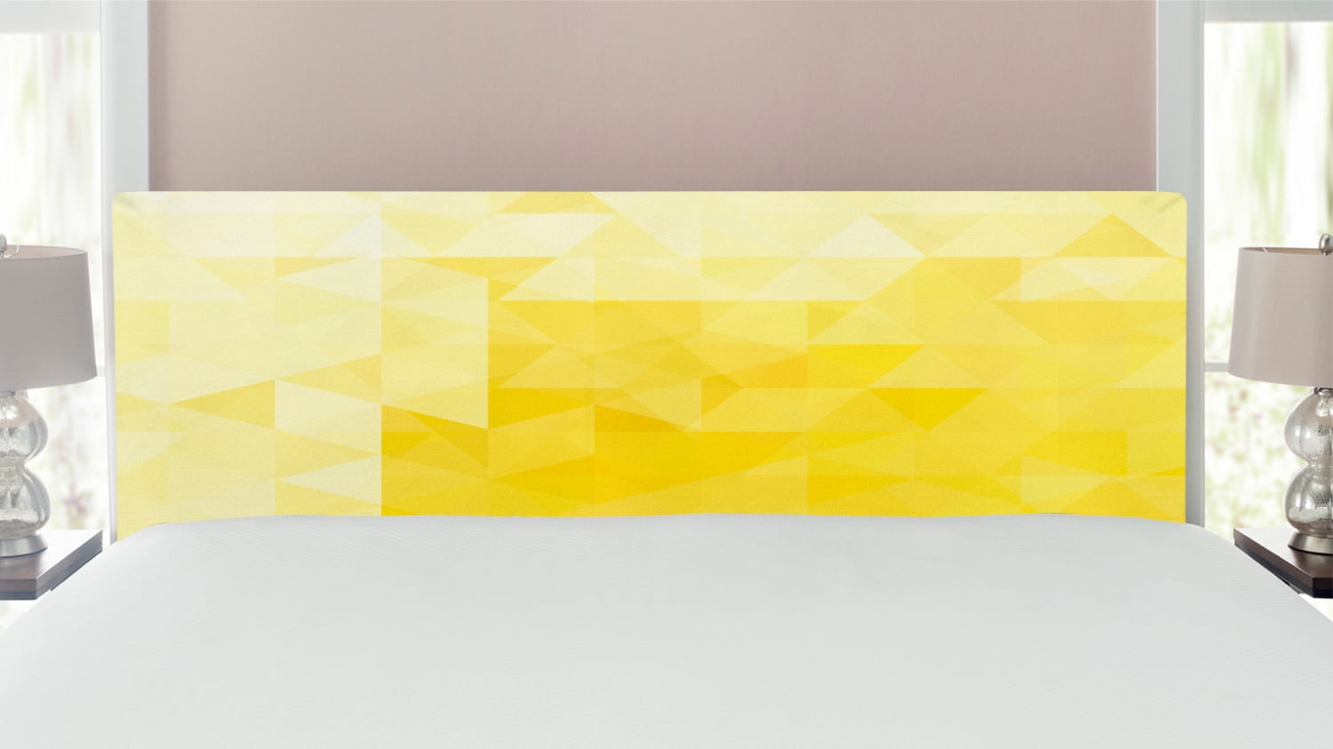 Yellow Headboard, Simple Triangle Shaded Wavy Retro Mosaic Motifs Poly ...