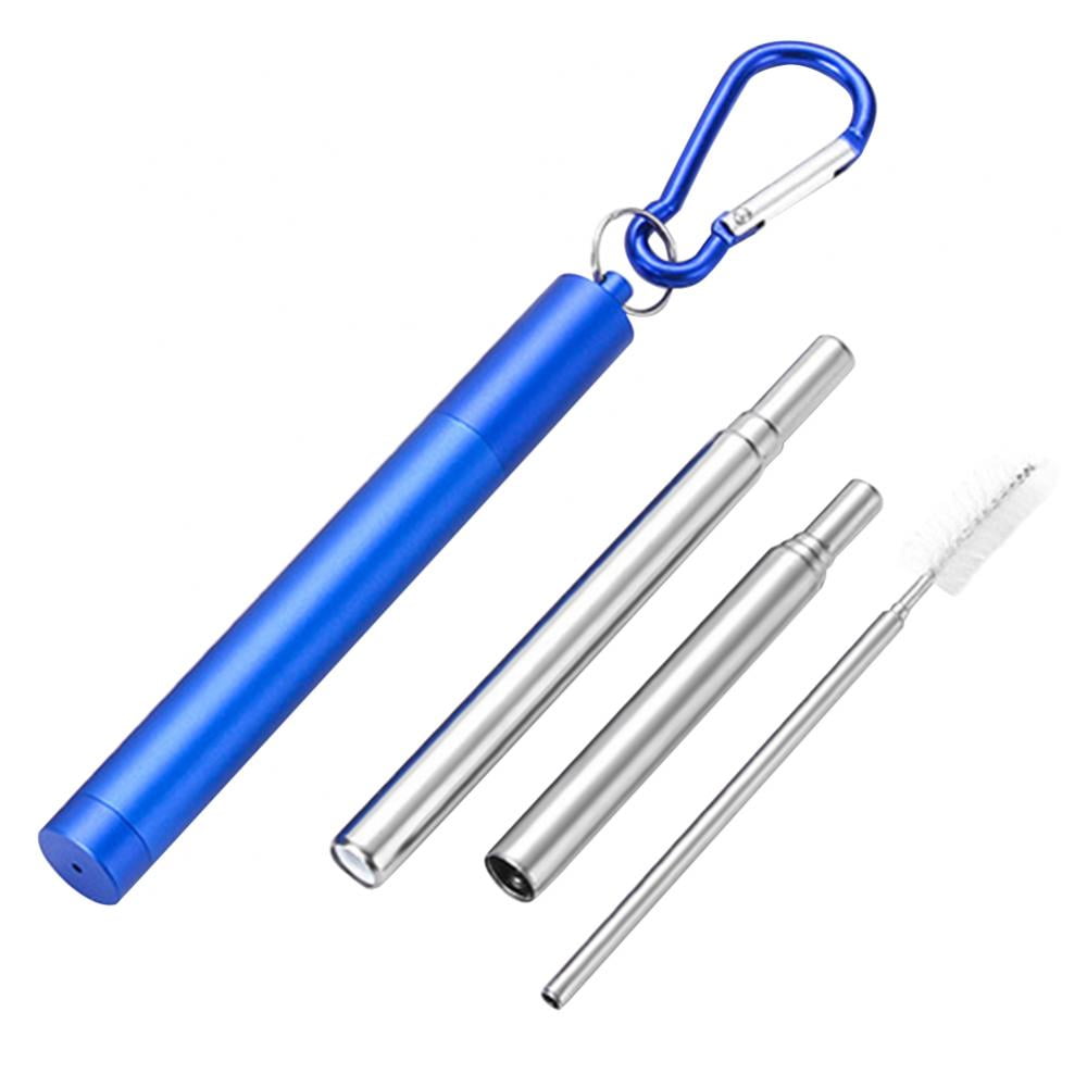 HULKLIFE Stainless Steel 3-Section Telescopic Straw with Color Portable ...