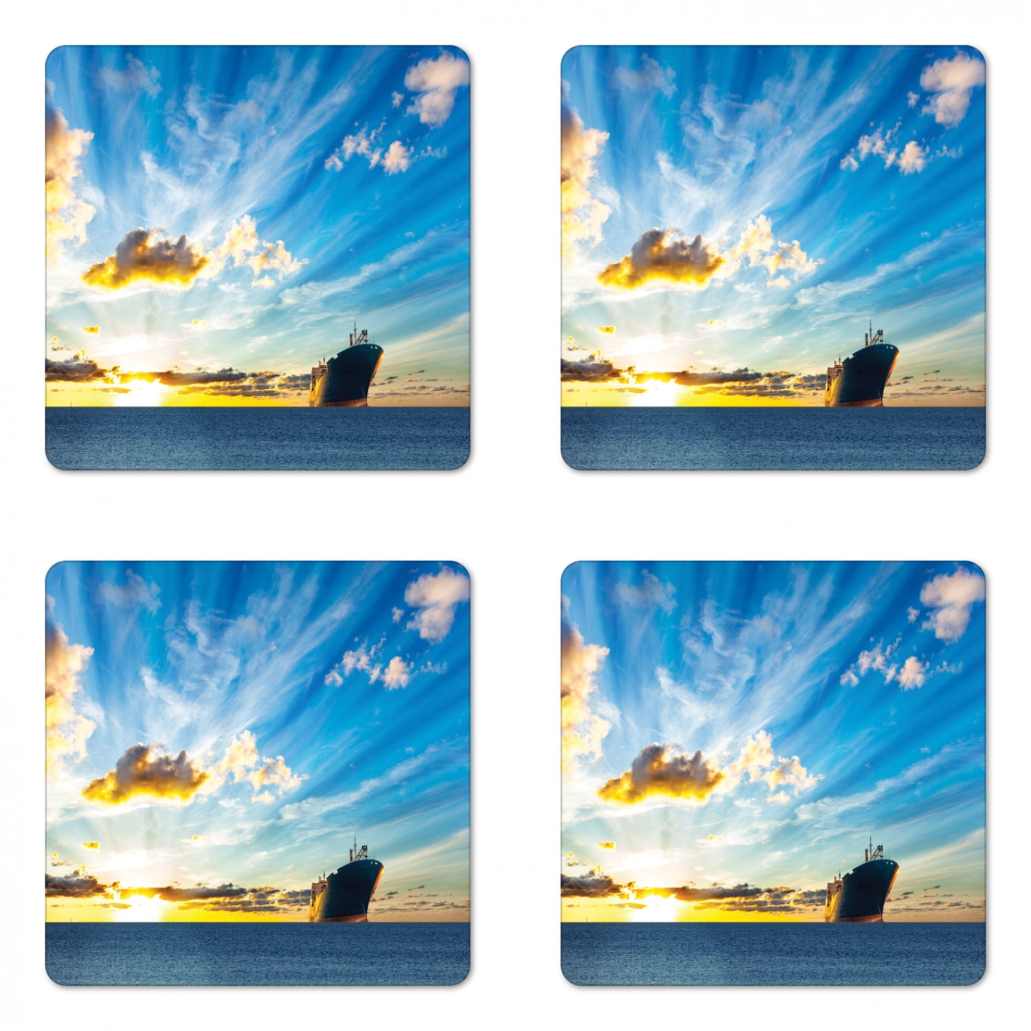 Nautical Coaster Set of 4, Scenic Dreamy Sky View with Big Commercial ...