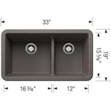 Blanco 402525 33 in. Ikon Apron Low Divide Kitchen Sink, Coal Black ...