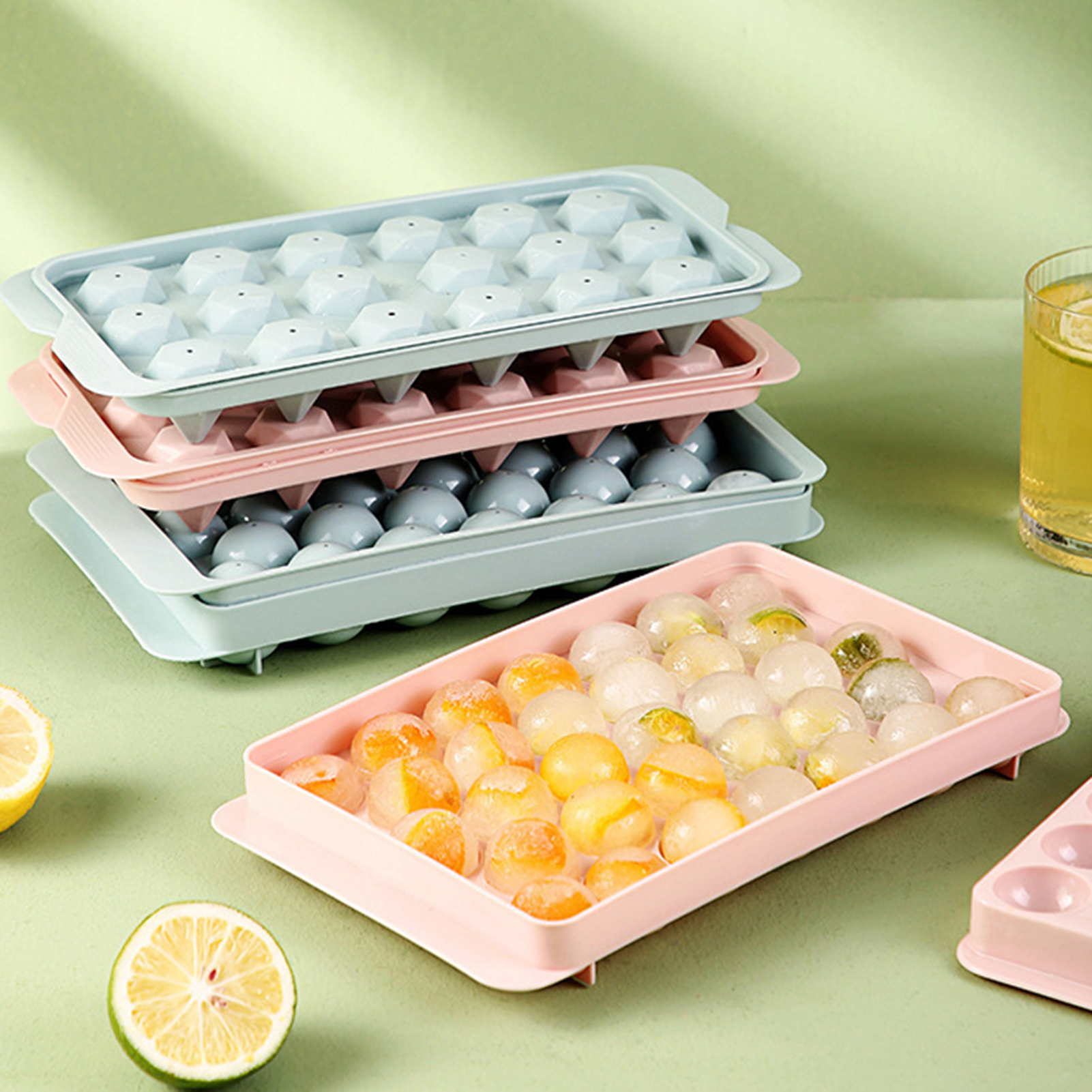 Bobasndm Round Ice Cube Tray with Lid Mini Ice Ball Maker Mold Ice Cube ...