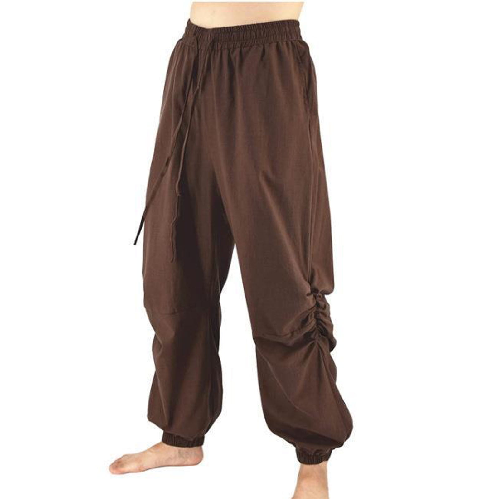 Lilgiuy Men's Cotton And Hemp Trousers With Elastic Waist Drawcord ...