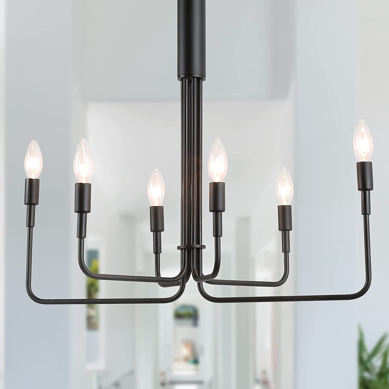 LOHAS 6-Light Matte Black Finish Candle Style Chandelier,Farmhouse ...