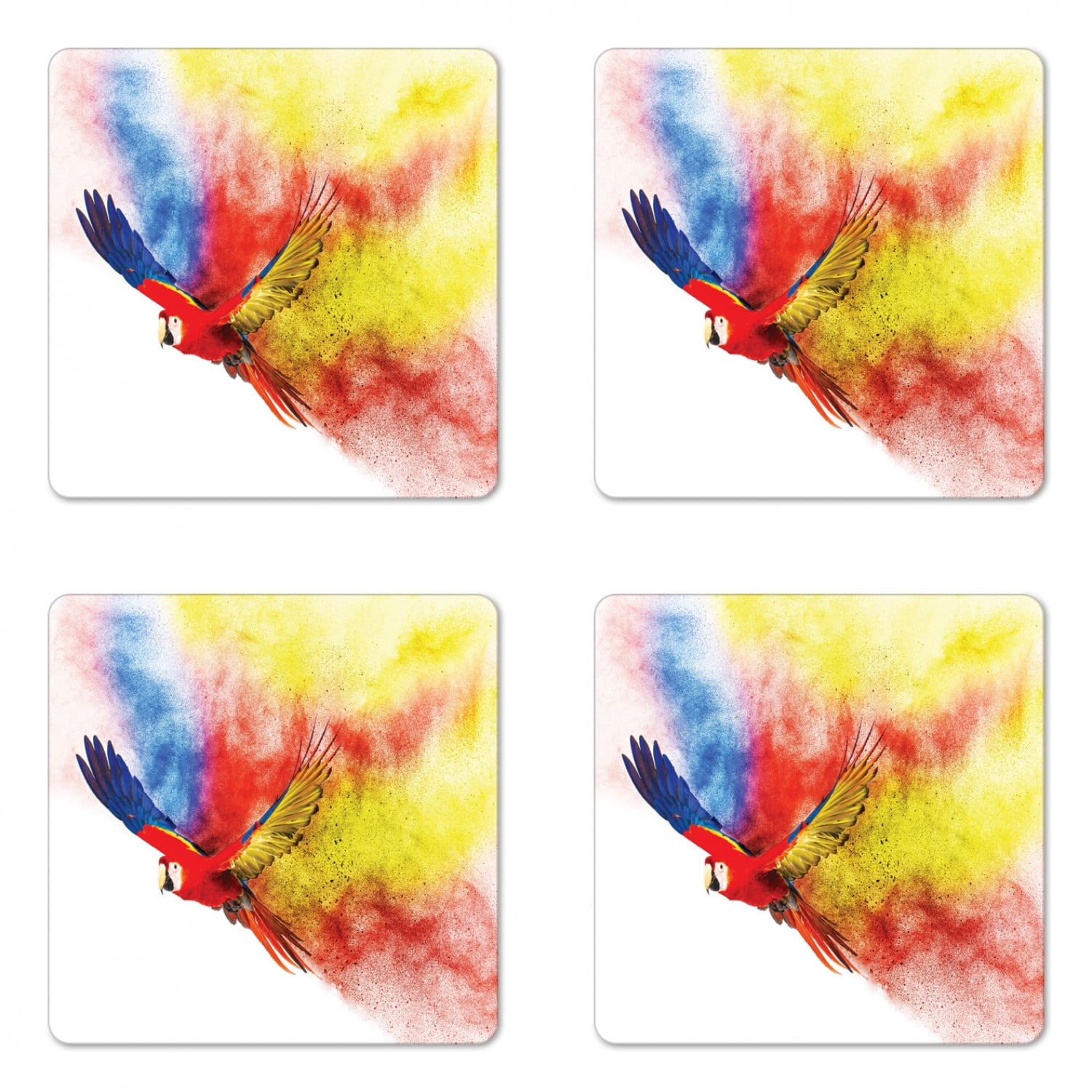 Parrot Coaster Set of 4, Flying Parrot Colorful Storm Cloud on the Back ...