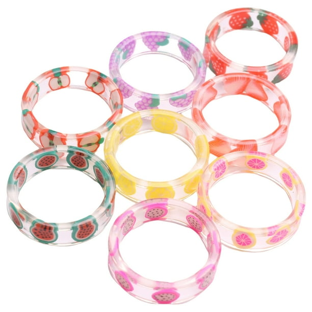 8Pcs Resin Fruit Rings Set Cute Transparent Plastic Resin Ring Jewelry ...