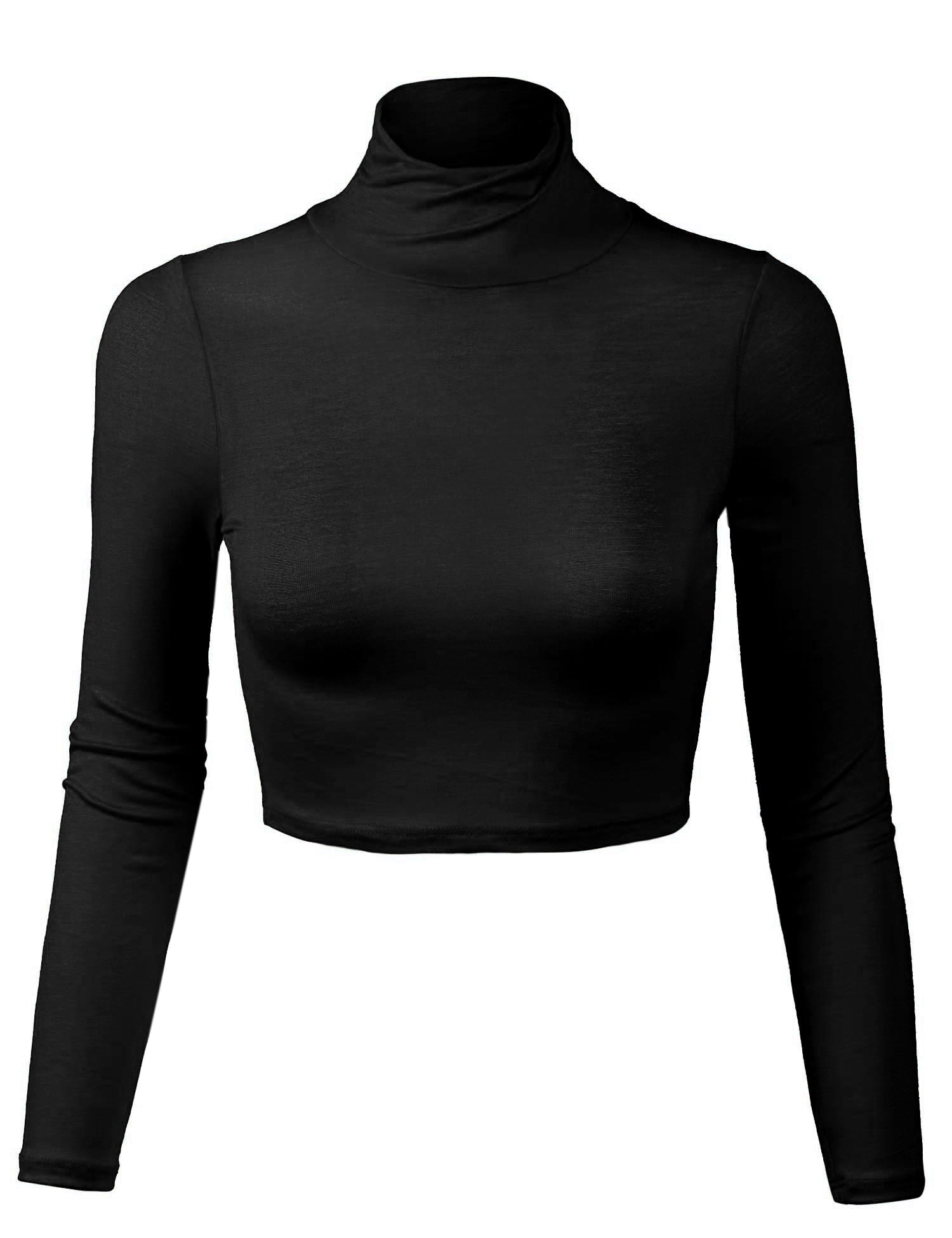 Kogmo Womens Lightweight Fitted Long Sleeve Turtleneck Crop Top With