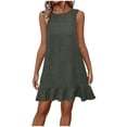 Bxsruta Women's Sleeveless Ruffle Hem a Line Solid Mini Dress Casual ...