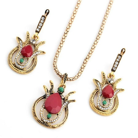 National Style Rhinestone Inserted Gem Neckless Earrings Rhinestone ...