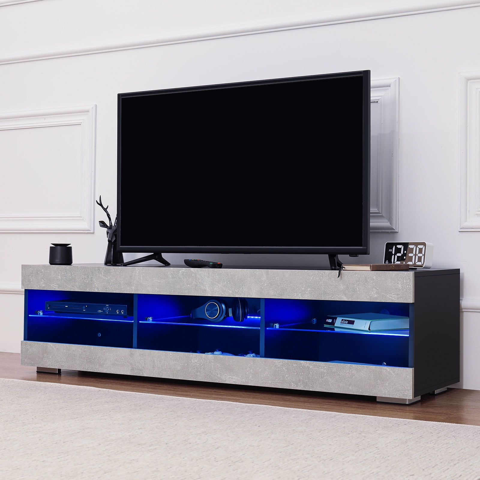 57'' TV Stand for TVs up to 65 inch W/LED Lights High Gloss TV Cabinet ...