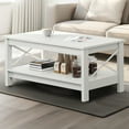 DWVO 2-Tier White Coffee Table with Open Storage Shelf Farmhouse Accent ...