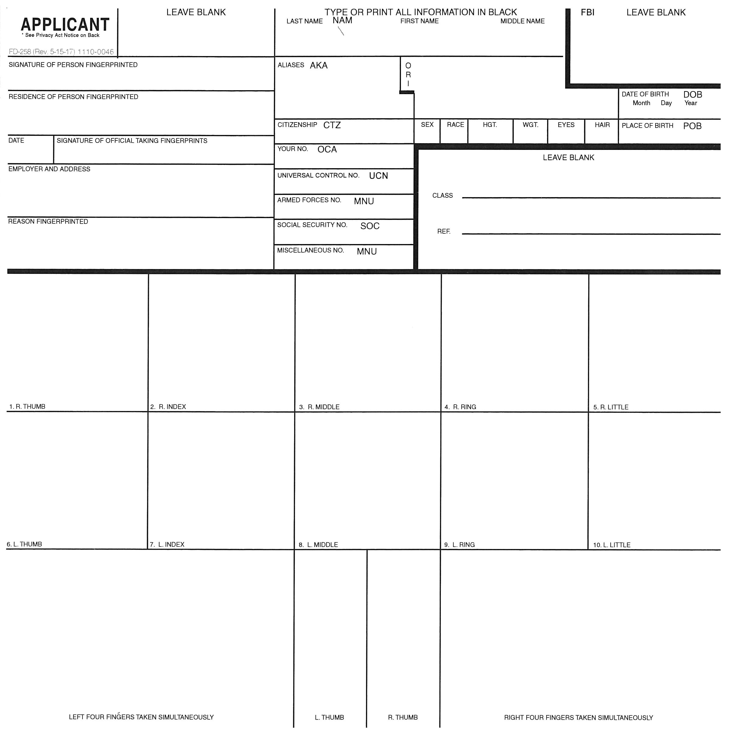 FD-258 Fingerprint Card - Black, 50 Pack (Black, 50): Biometric ...