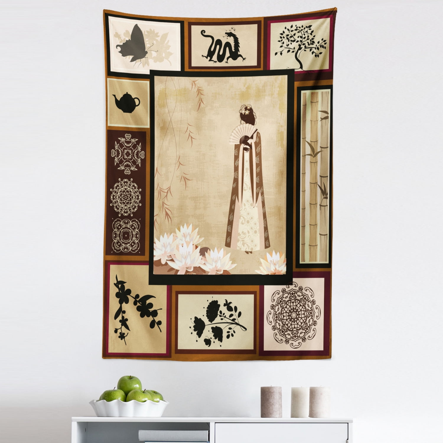 Eastern Tapestry, Girl in Traditional Dress and Cultural Patterns ...