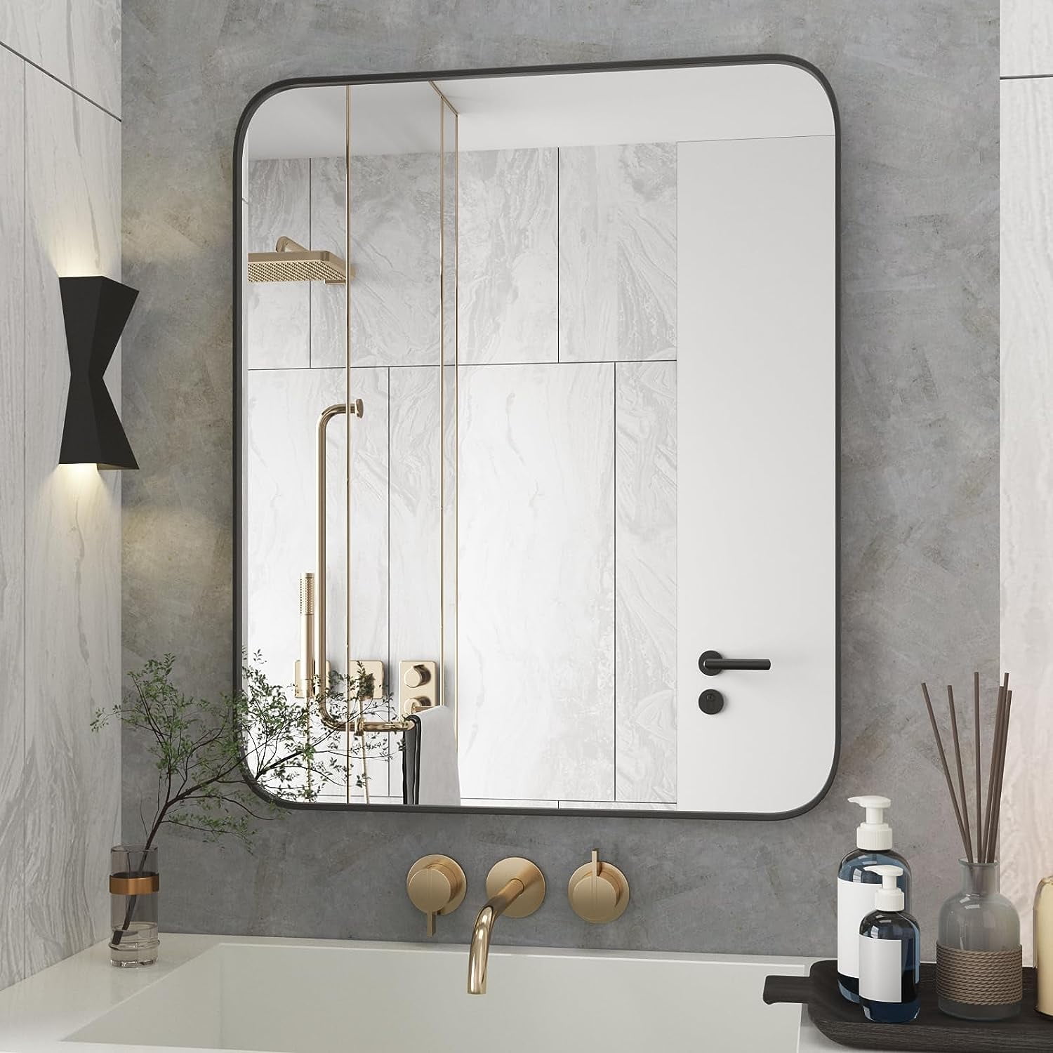 Bathroom Mirror, Stylish Wall-Mounted Rectangular Bathroom Vanity ...