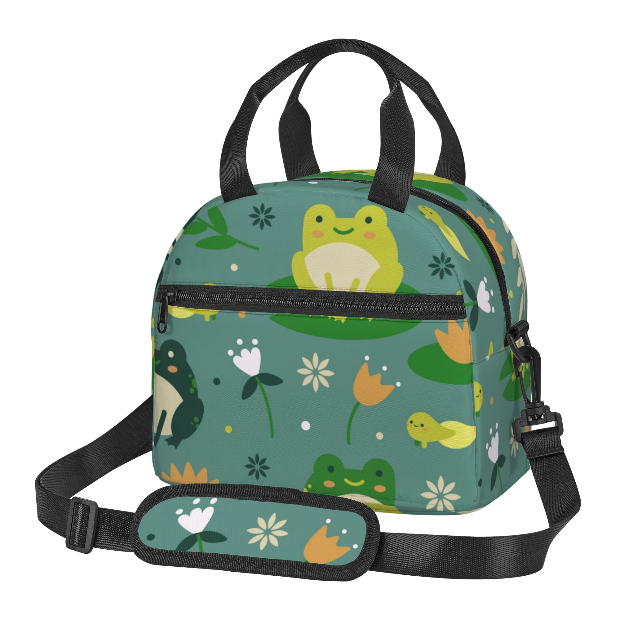 DouZhe Lunch Bags for Women and Men, Happy Frogs Flowers Green Prints ...