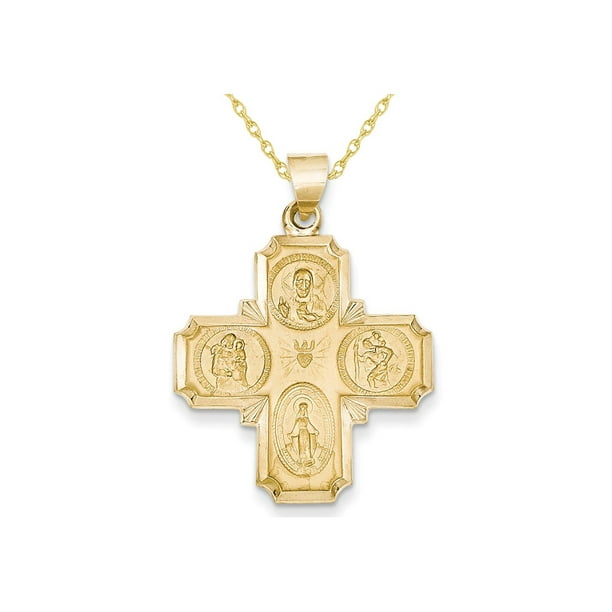 Gem And Harmony - Four Way Cross Medal Pendant in 14K Yellow Gold ...