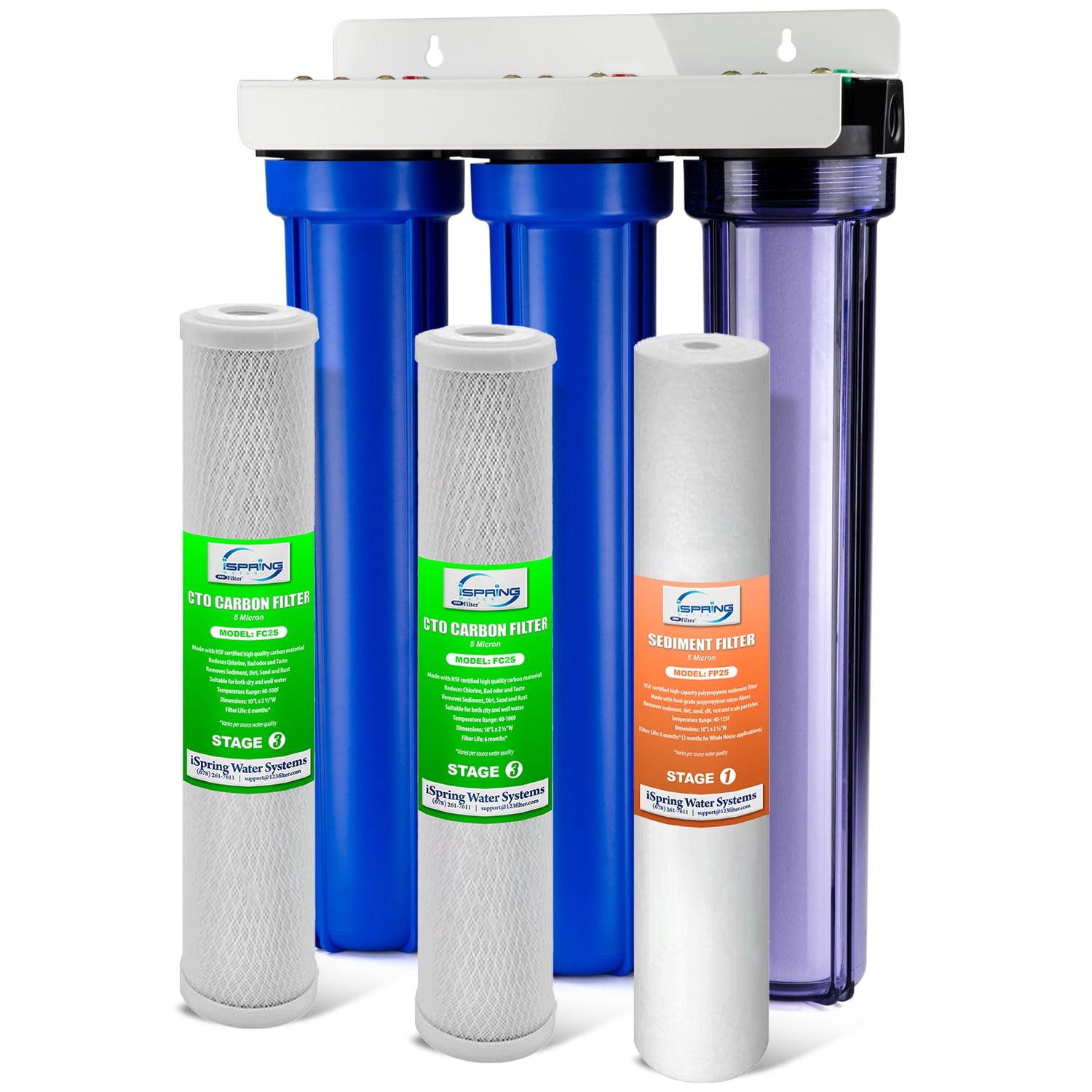 iSpring WCB32C Whole House 3-Stage Water Filter System with Oversized ...