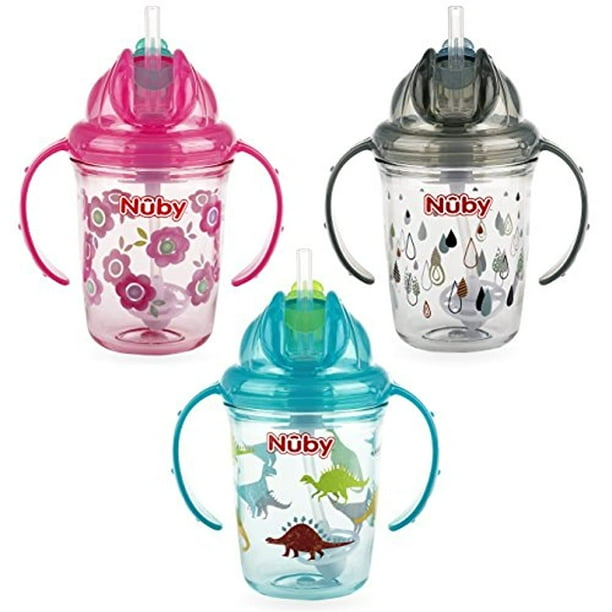 Nuby Tritan No Spill Flip N' Sip Twin Handle Printed Cup with 360 Weighted Straw - Walmart.com