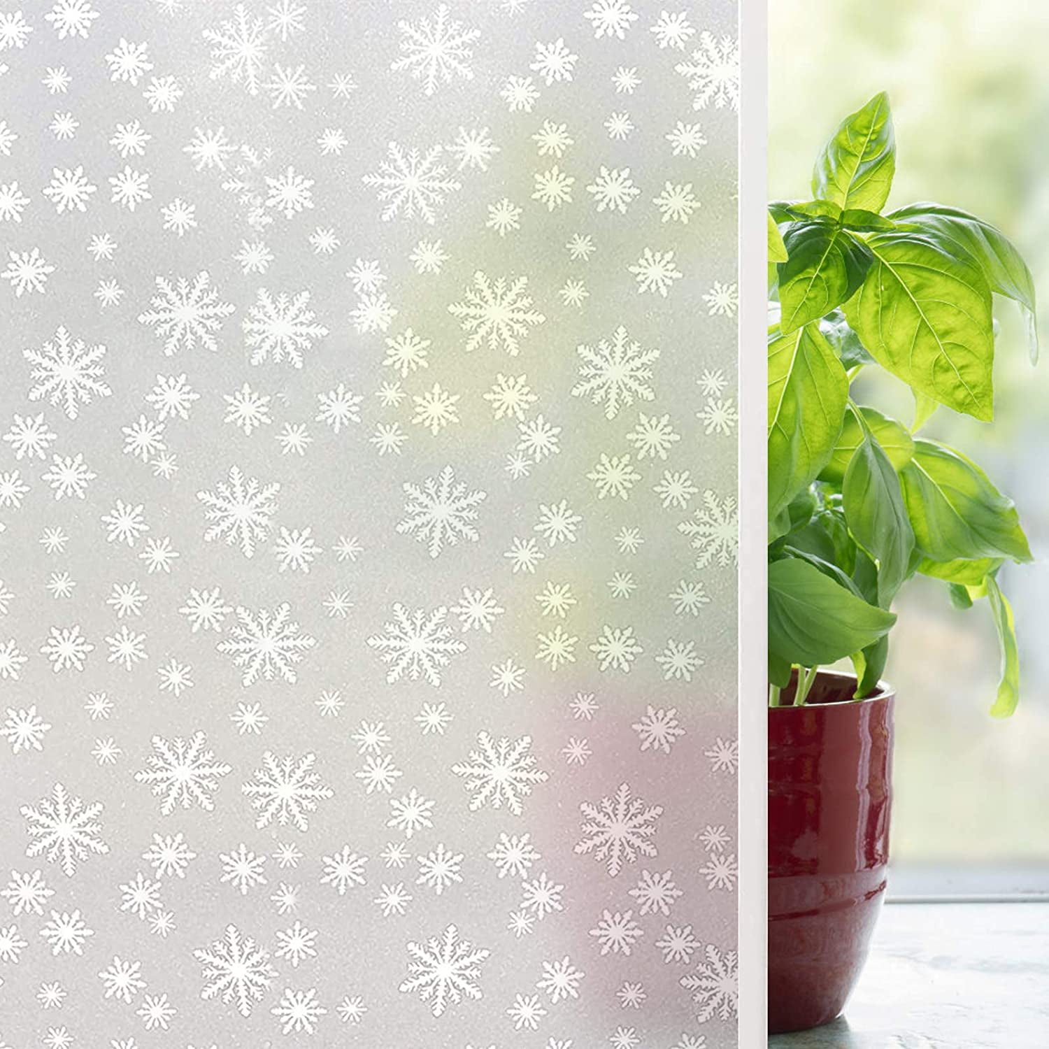 BSHAPPLUS® Snowflake Window Privacy Film, 35.4"x78.7" Blackout Window ...