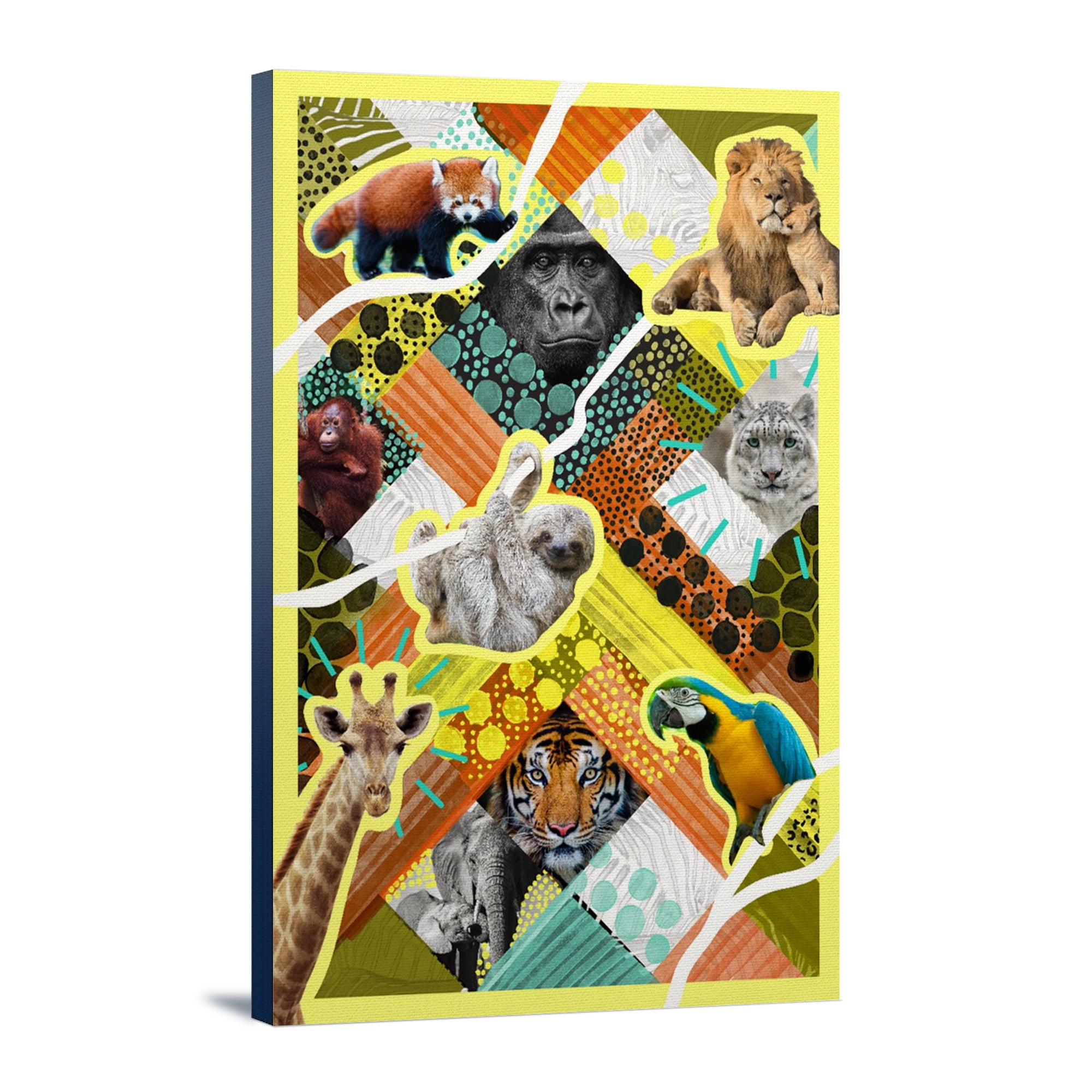 Party Animals, Zoo Collage, (12x18 Wrapped Canvas, Wall Decor, Artwork ...