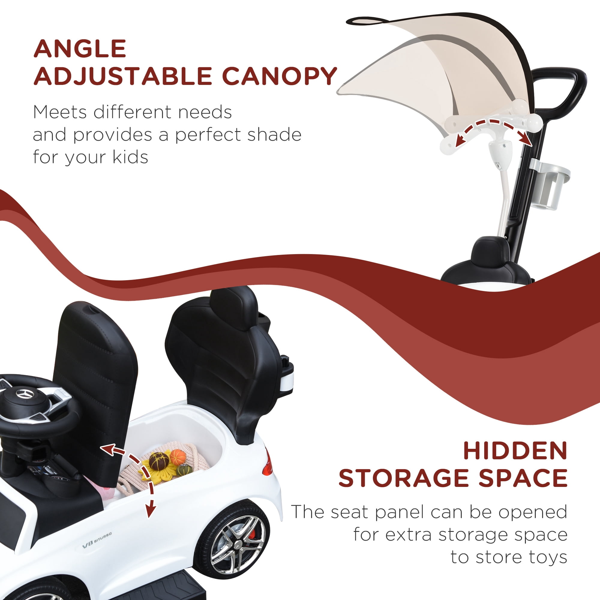 Buy Aosom 3 in 1 Ride on Push Car for Toddlers Stroller Sliding Car Toy ...