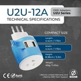 "OREI Italy Travel Adapter, Type L, 3 In 1 with Dual USB, Compact ...