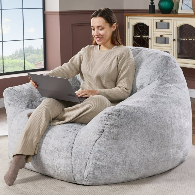 HOMGUAVA Bean Bag Chair for Adults Oversized Bean Bag Couch Sofa with Wide Armrests Soft Removable Cover Light Gray