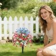 White Blue Red Artificial Outdoor Flowers, 2 Set Garden Stake Decor ...