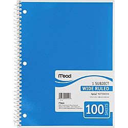 Mead Spiral Bound Wide Ruled Notebooks - 100 Sheets - Spiral - 8" x 10 ...