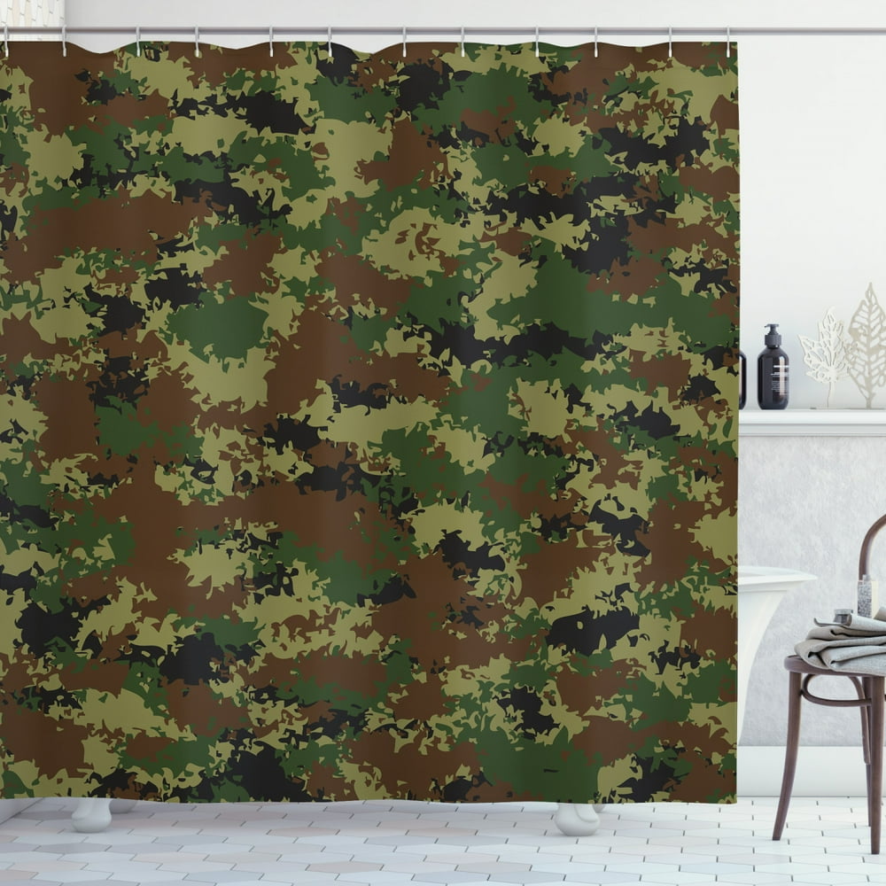 Camo Shower Curtain Grunge Graphic Camouflage Summer Theme Armed