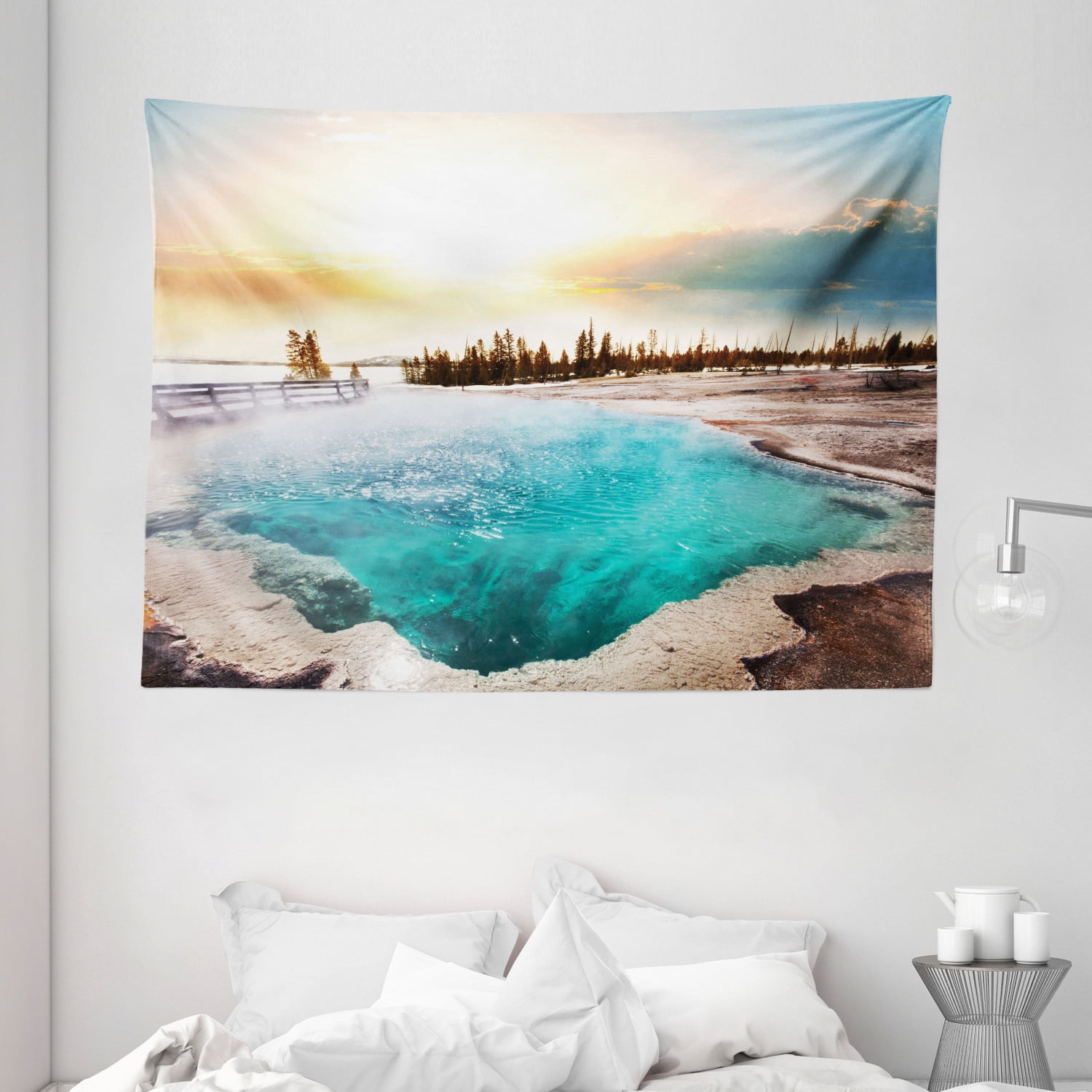 Yellowstone Decor Tapestry, Hot Springs in National Park Sunshine ...