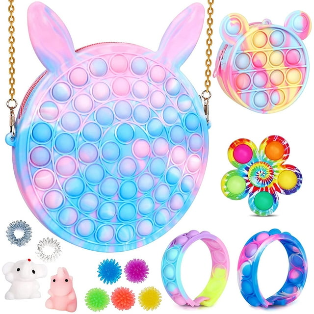 iTechjoy Pop Shoulder Bag Fidget Toys Pack, Push Bubble Fidget Sensory ...
