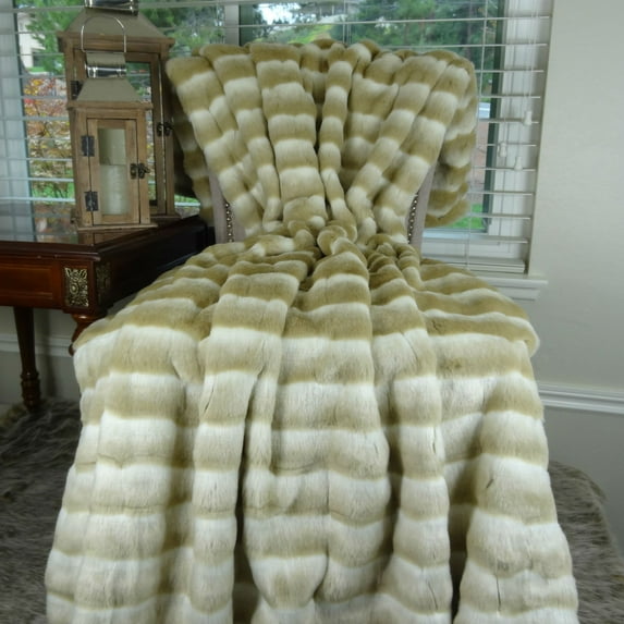 Thomas Collection Beige Ivory Wild Chinchilla Faux Fur Throw Blanket ...