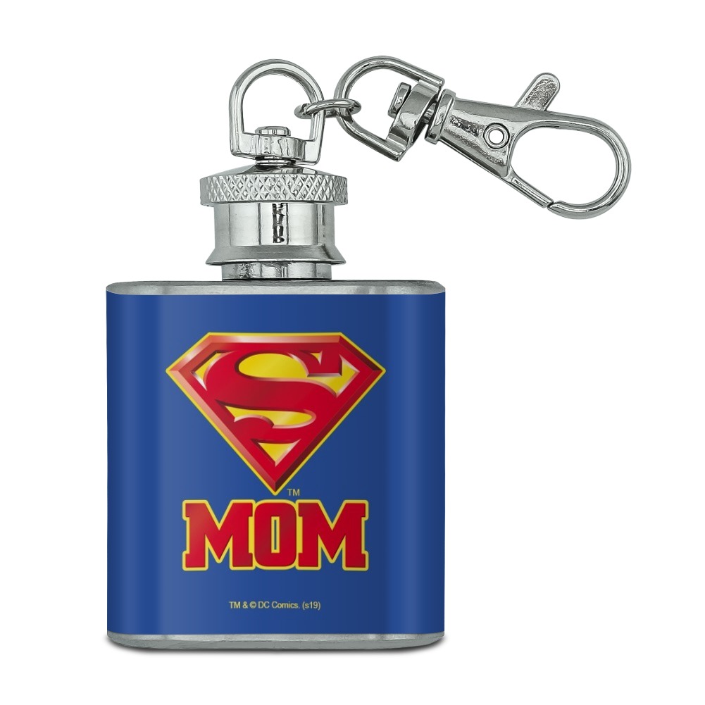 Superman Super Mom Shield Logo Stainless Steel 1oz Mini Flask Key Chain ...