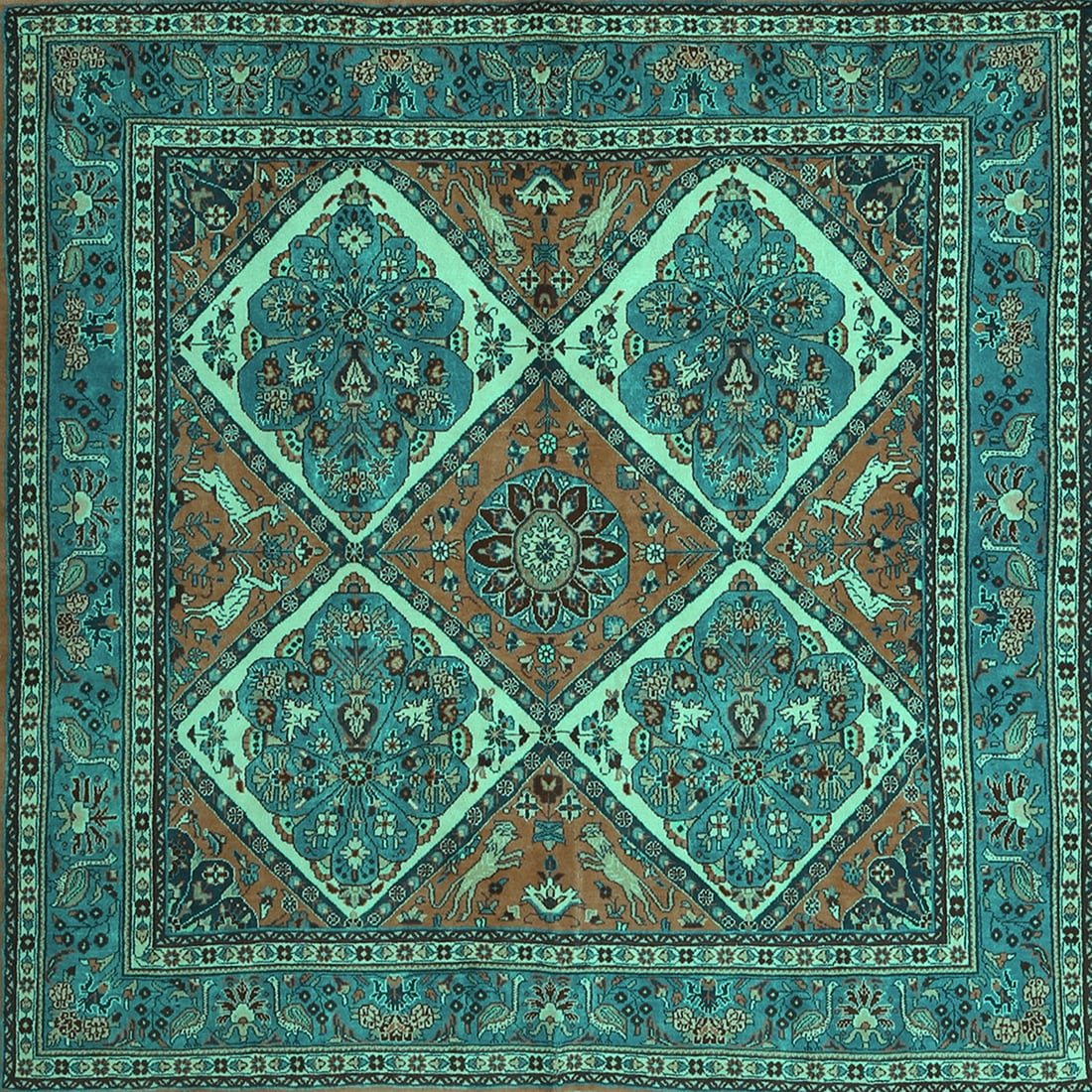 Ahgly Company Indoor Square Persian Turquoise Blue Traditional Area ...