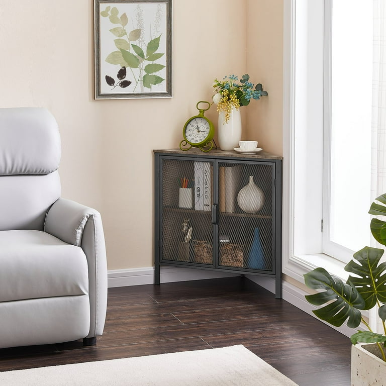 Small Space Furniture VECELO Corner Shelf With Doors - Triangle Storage ...