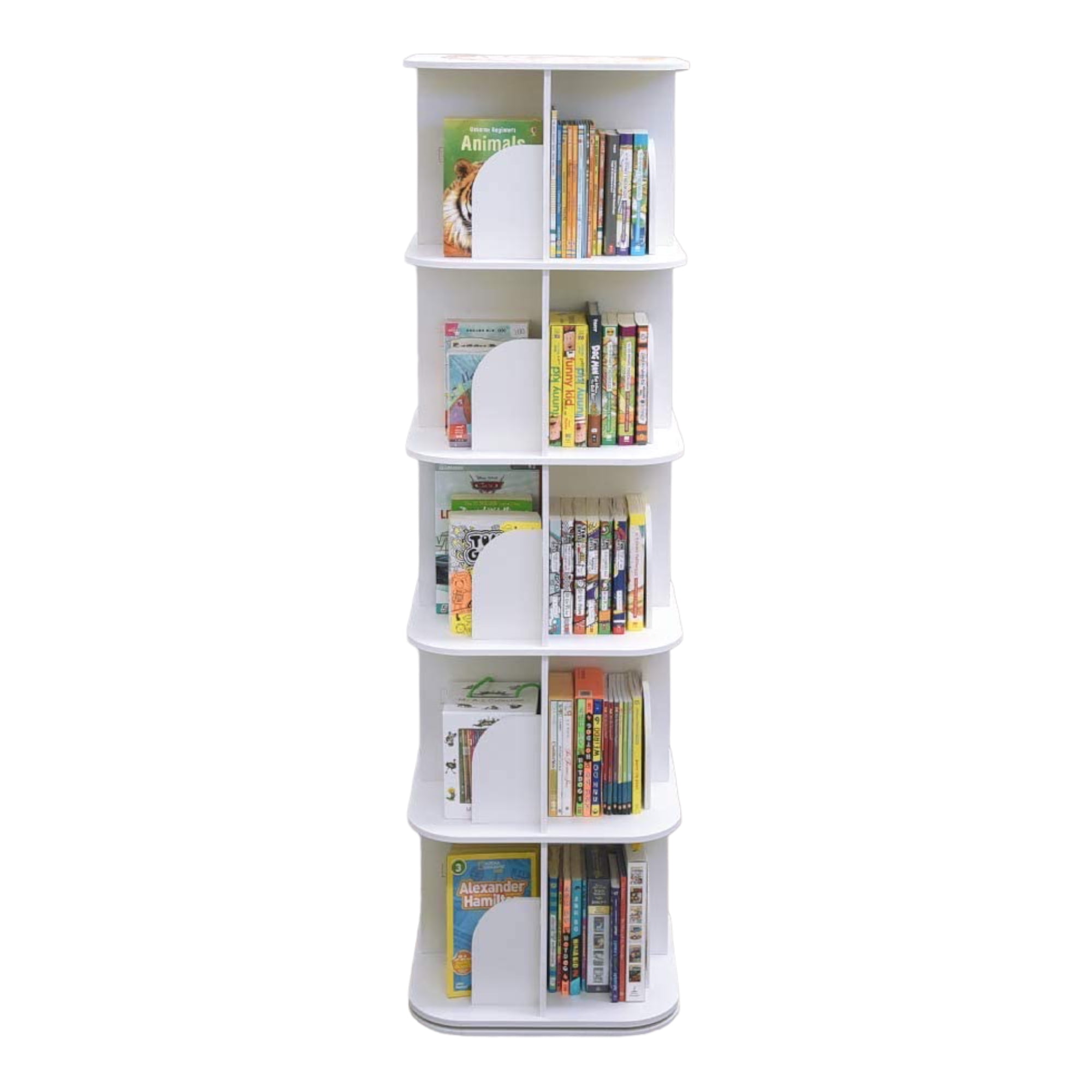 5 Tier Square Bookshelf, 360° Rotating Stackable Shelves Bookshelf ...