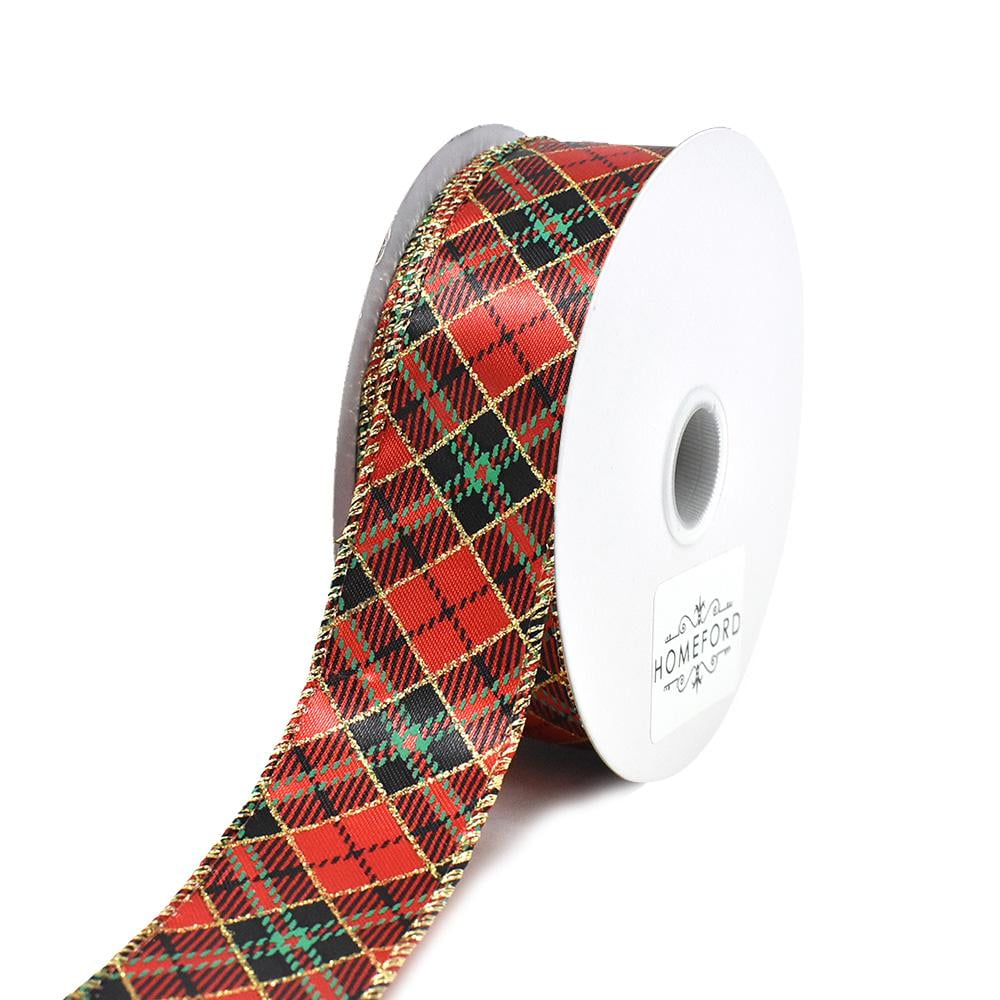 Christmas Glittered Diagonal Plaid Wired Ribbon, 1-1/2-Inch, 25-Yard ...