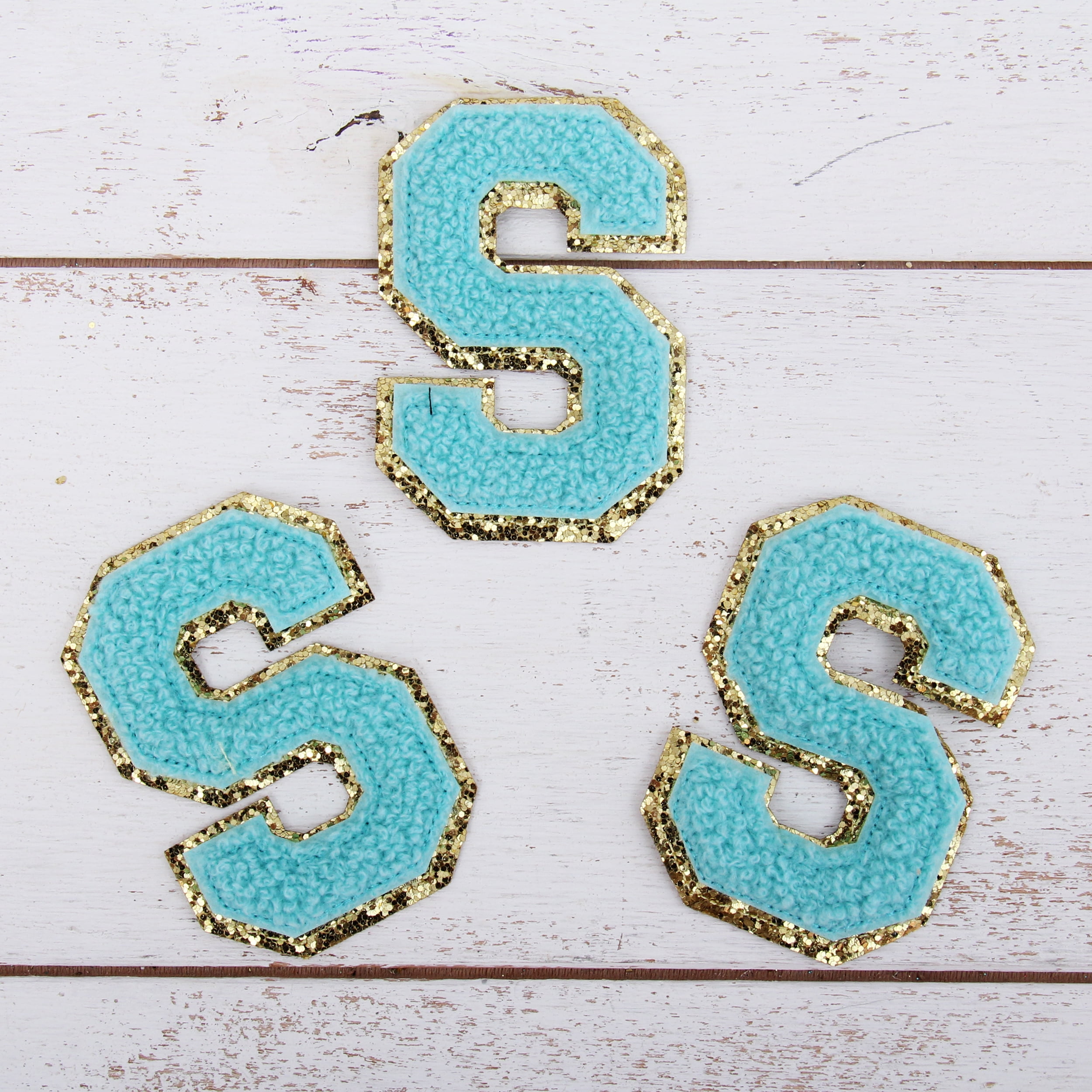 3 Pack Chenille Iron On Glitter Varsity Letter "S" Patches - Blue ...