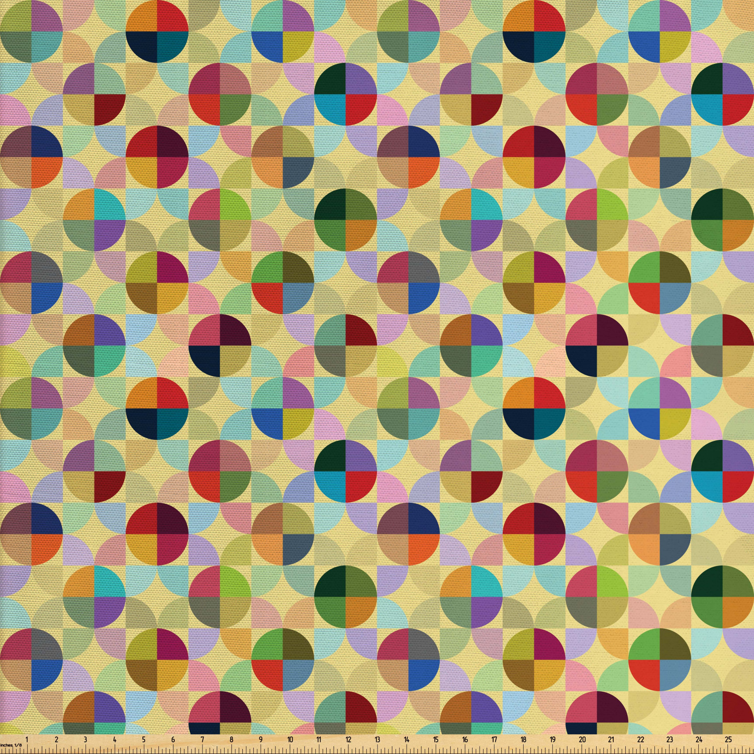 Geometric Fabric by the Yard Upholstery, Circular Tile Arrangement ...