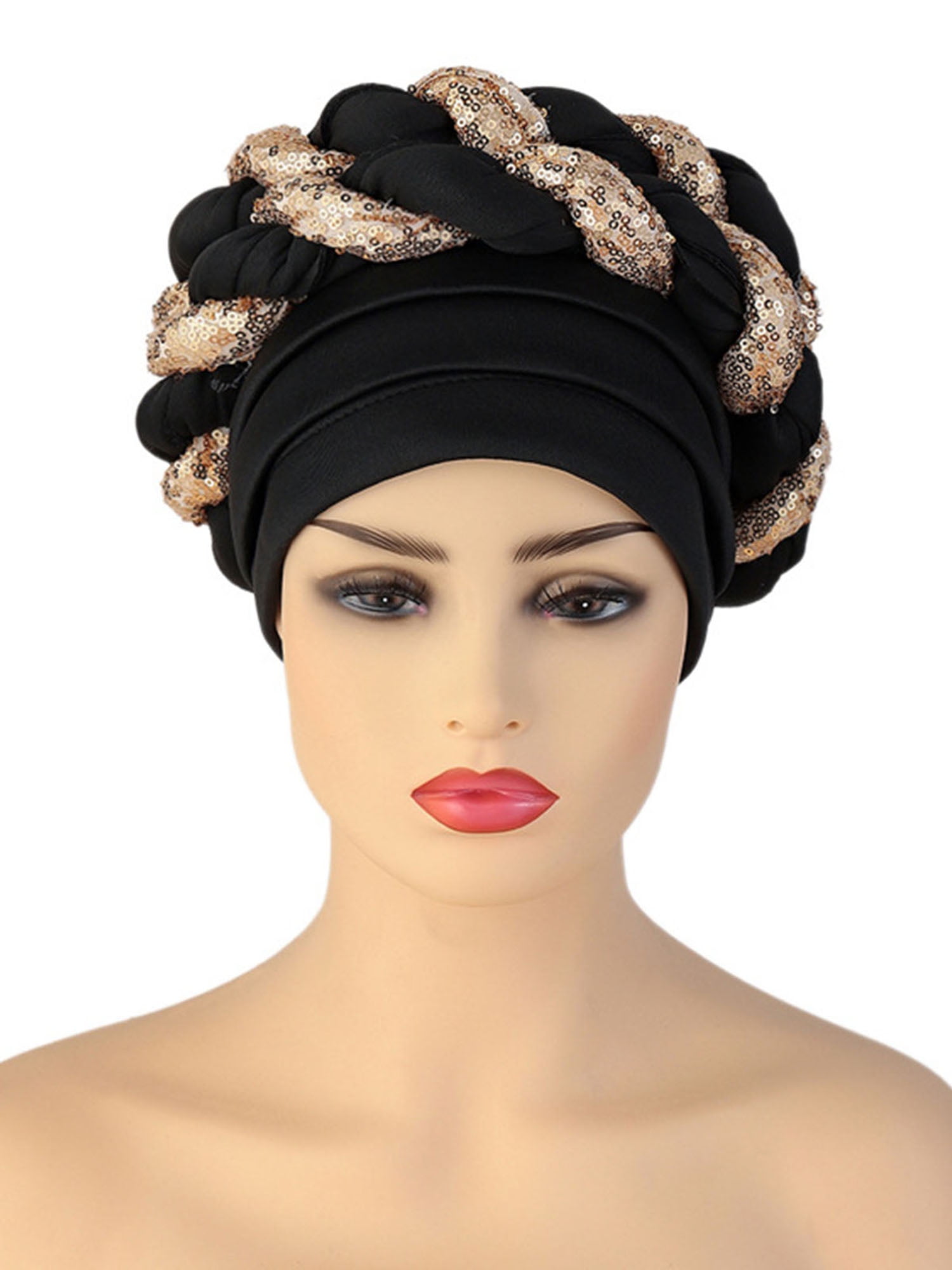 Biekopu Prayer Turban, Sequined Braided Beanie Caps Chemo Cancer Hair ...