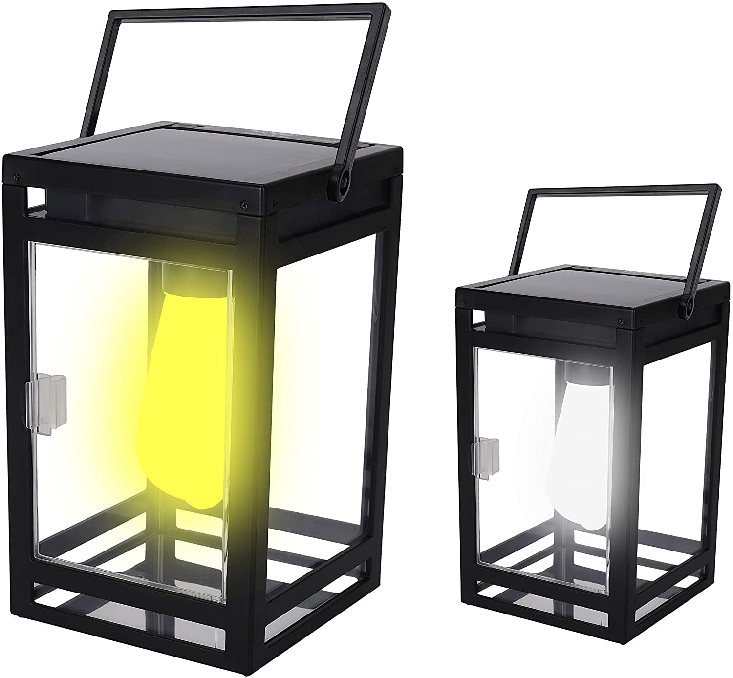 TECHKO LED Portable Black Solar Outdoor Hanging Lantern Amber or White ...