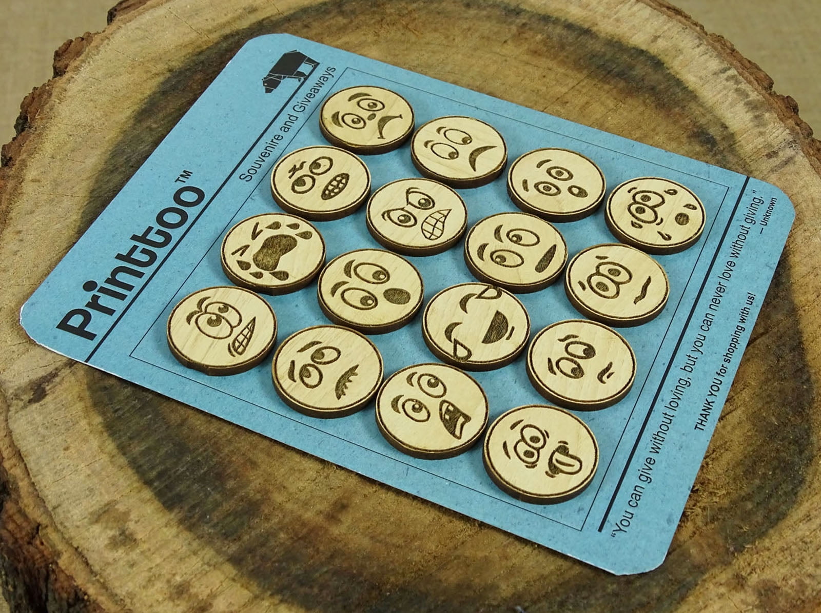 Round Wood Engraved Face Emotions Fridge Magnet Souvenir Gift - Walmart.com