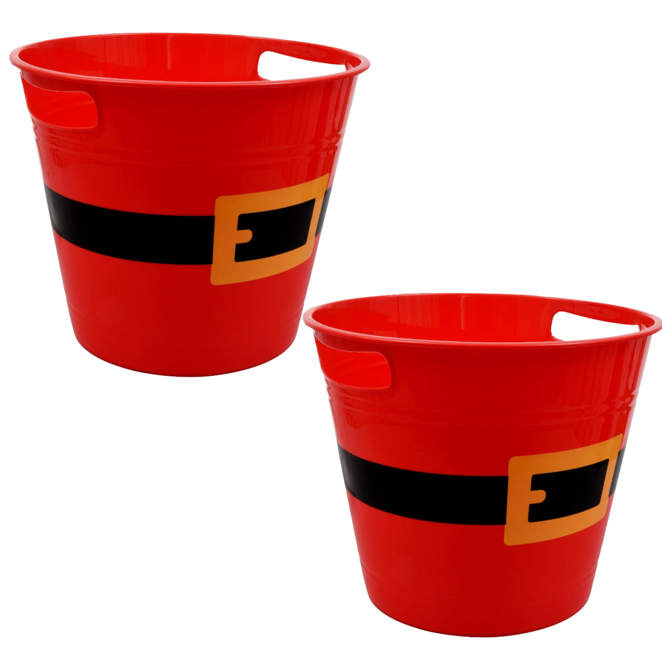 (2) Christmas Plastic Red Buckets with Santa Belt Design 7.95in ...