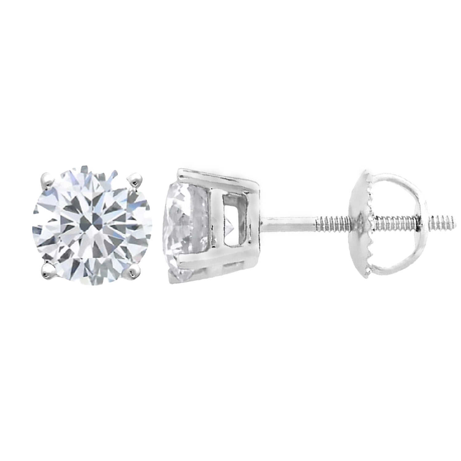 0.04 ct Round Diamond Screw Back Stud in 14K White Gold - Walmart.com