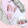 Sheer Pink Cat Eye Press on Nails, Long Almond Glossy False Nails with ...
