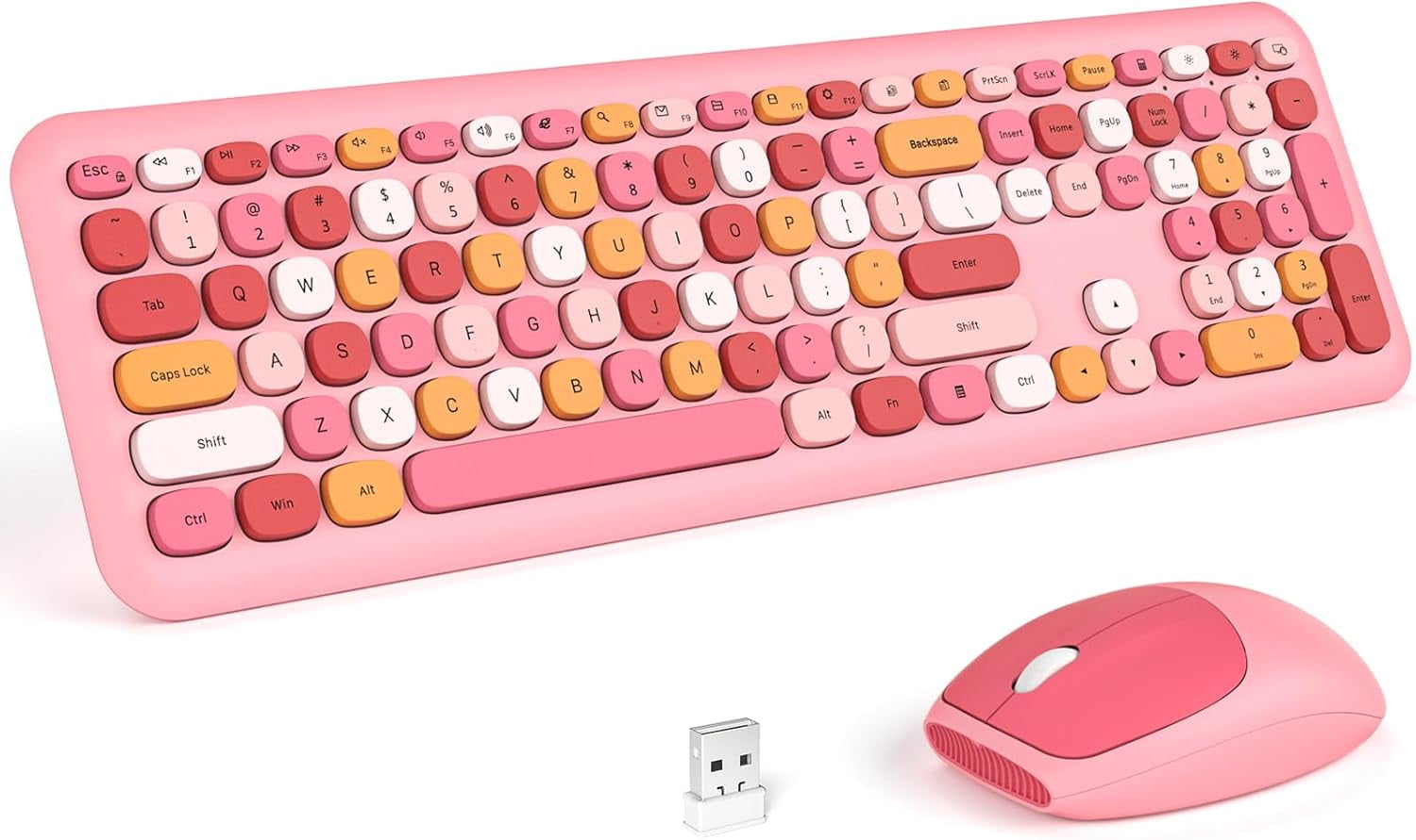SHIBA-Wireless Keyboard and Mouse Combo, Pale Pink Full-Sized 2.4G ...
